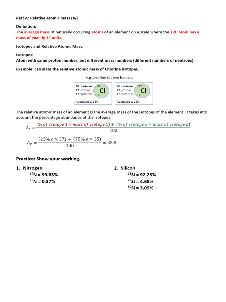 Calculating Atomic and Formula Masses | PDF
