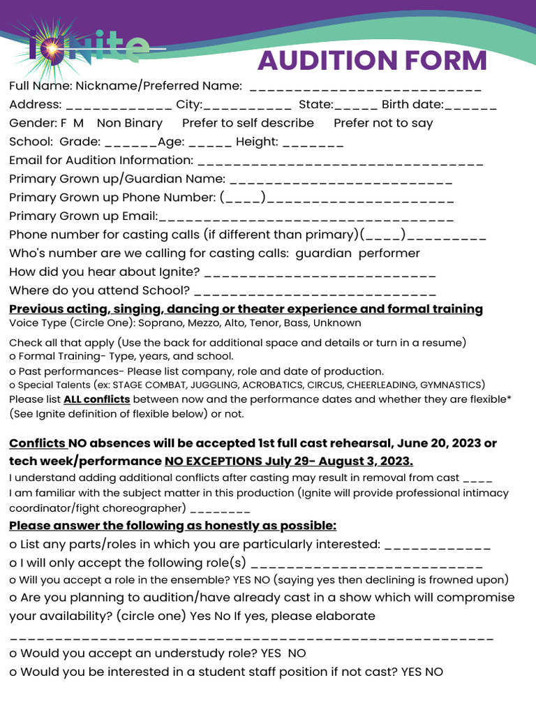 Grease Audition Form | PDF