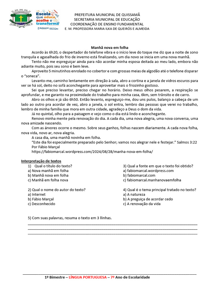 ativ 1 bim 8 ano | PDF | Assunto (gramática) | Substantivo