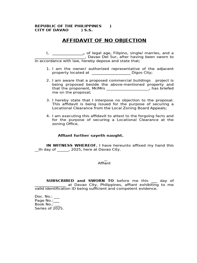 Affidavit of No Objection | PDF