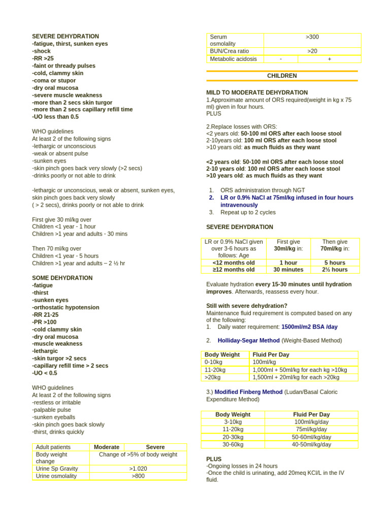 Dehydration Treatment Guidelines | PDF | Dehydration | Diarrhea