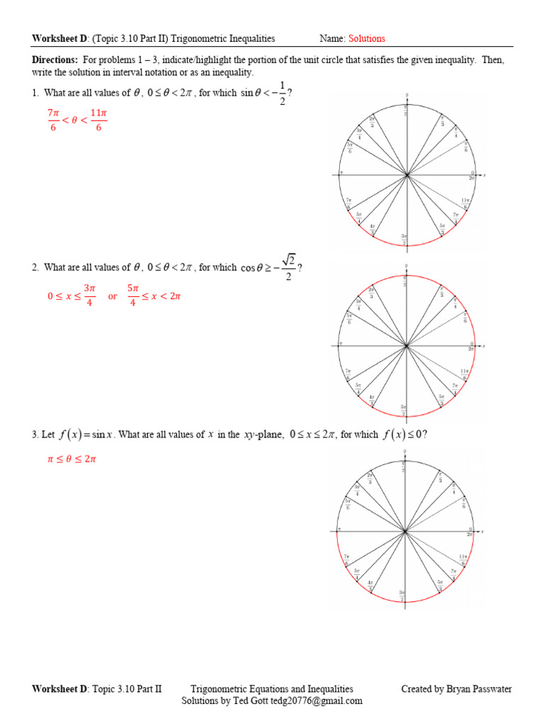 Worksheet D Key Topic 3.10 Part II Trigonometric Equations and ...