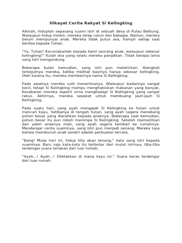 Hikayat Cerita Rakyat Si Kelingking | PDF