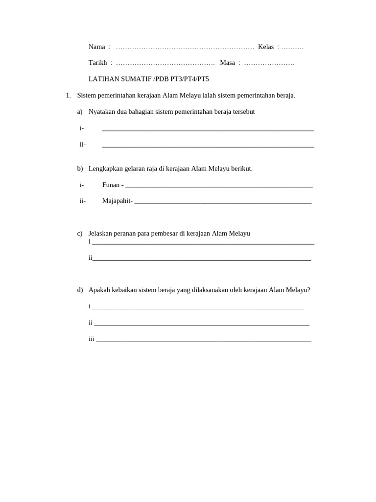 LATIHAN BAB 2 SEJ T2 | PDF
