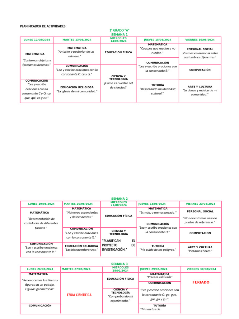 Planificador de Actividades | PDF | Matemáticas | Science