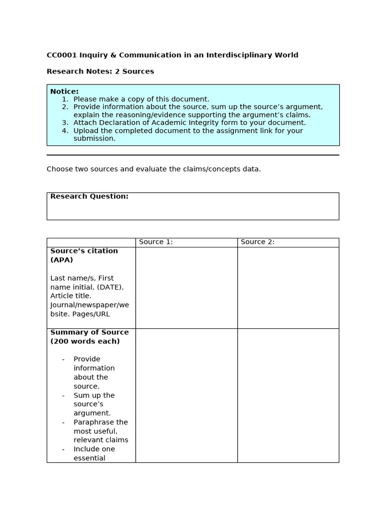 research notes template | PDF