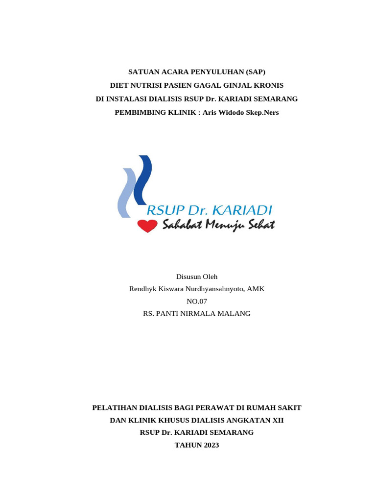 Sap Diet Nutrisi Pada Pasien GGK, Rendhyk | PDF