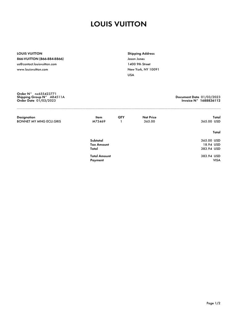 Louis Vuitton Invoice and Return Policy | PDF | Receipt