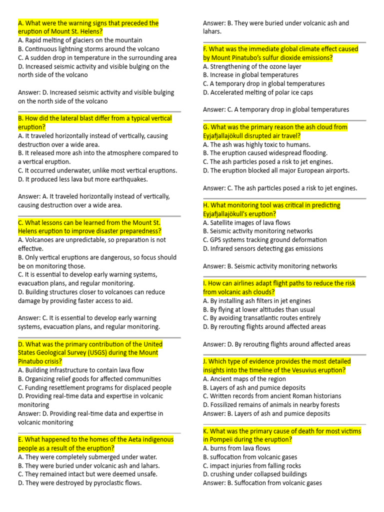 G9 Review Questions About The Case Studies | PDF | Volcano | Types Of Volcanic Eruptions