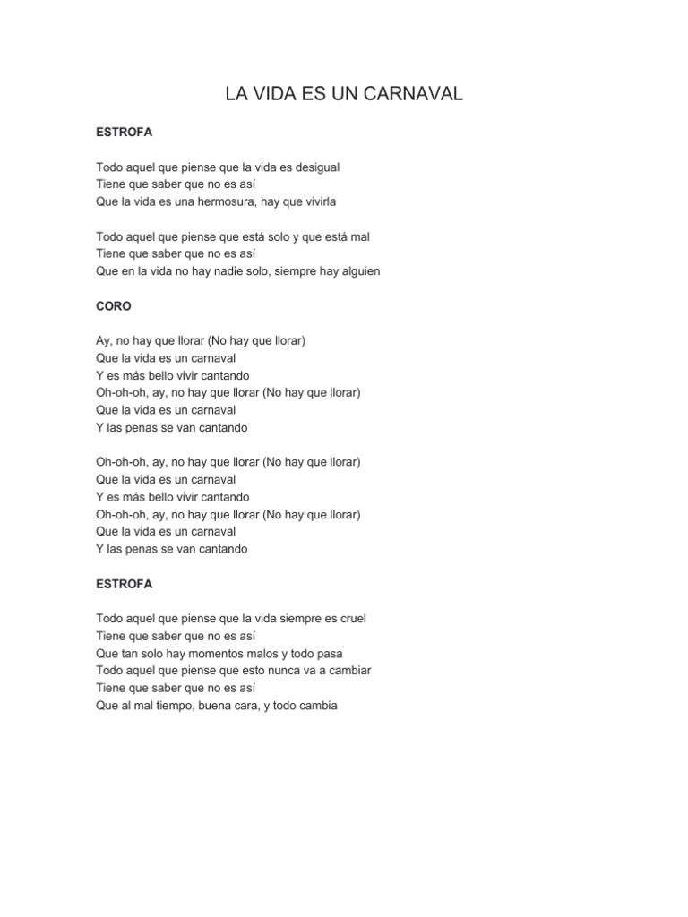 La Vida Es Un Carnaval Letra | PDF