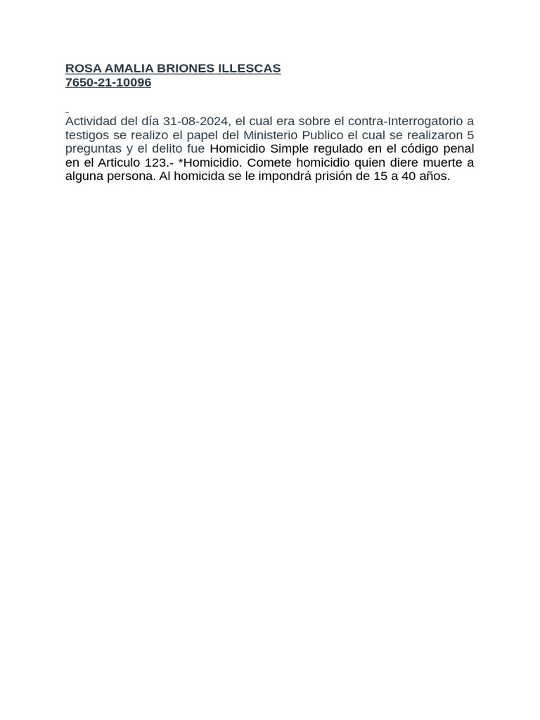 Contra-Interrogatorio en Homicidio Simple | PDF