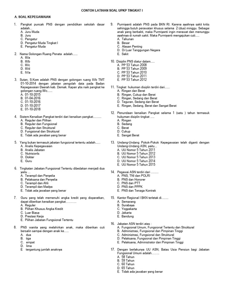 Latihan Soal UPKP Tingkat I | PDF