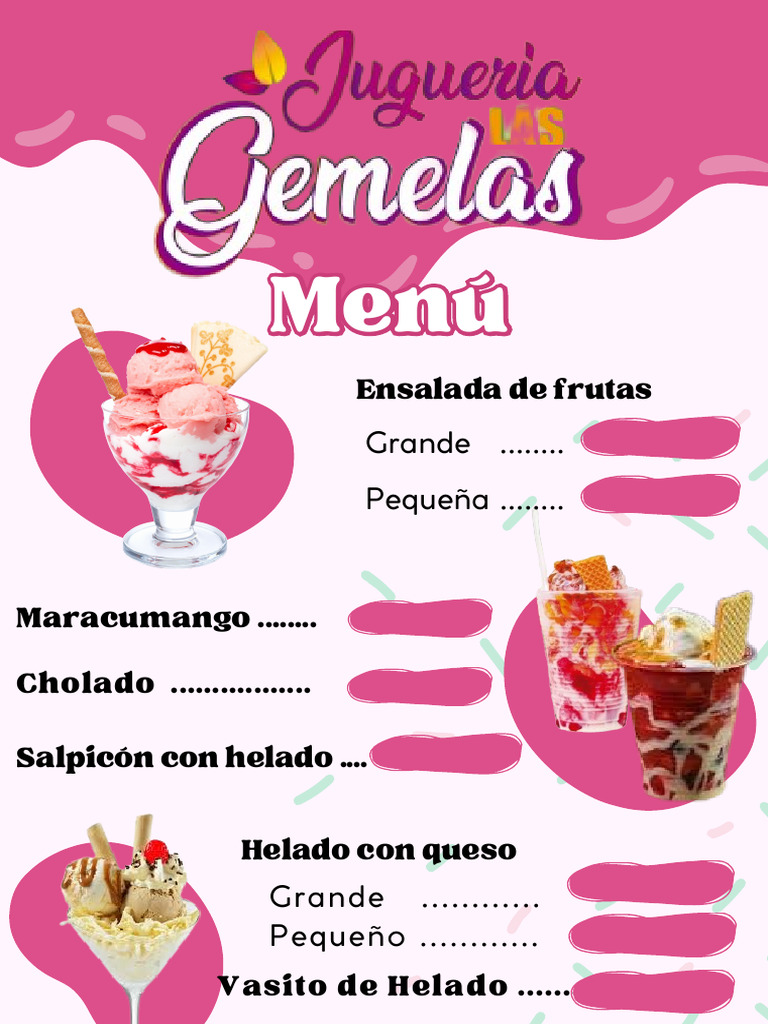 Menú Sobre Heladería Moderno Rosado y Blanco | PDF