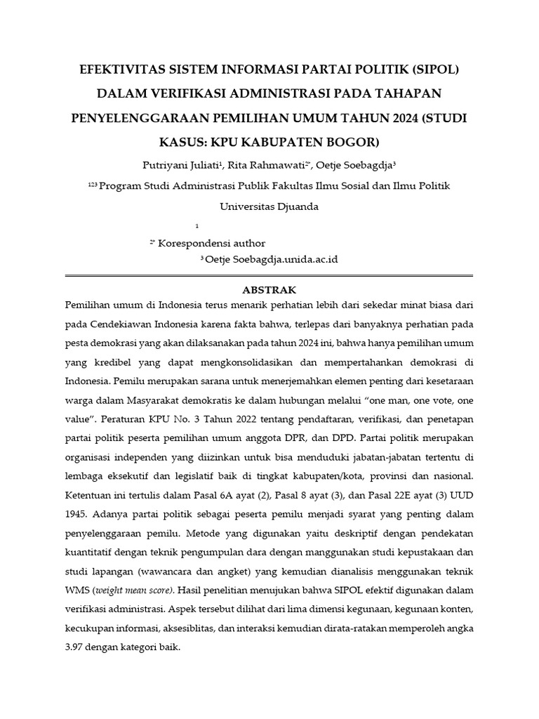 Efektivitas_Sistem_Informasi_Partai_Politik_SIPOL_Dalam Verifikasi Administrasi Pada Tahapan ...