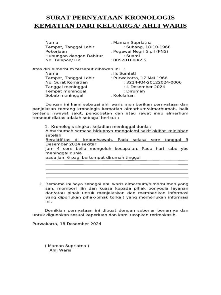 SURAT PERNYATAAN KRONOLOGIS by Imeng | PDF