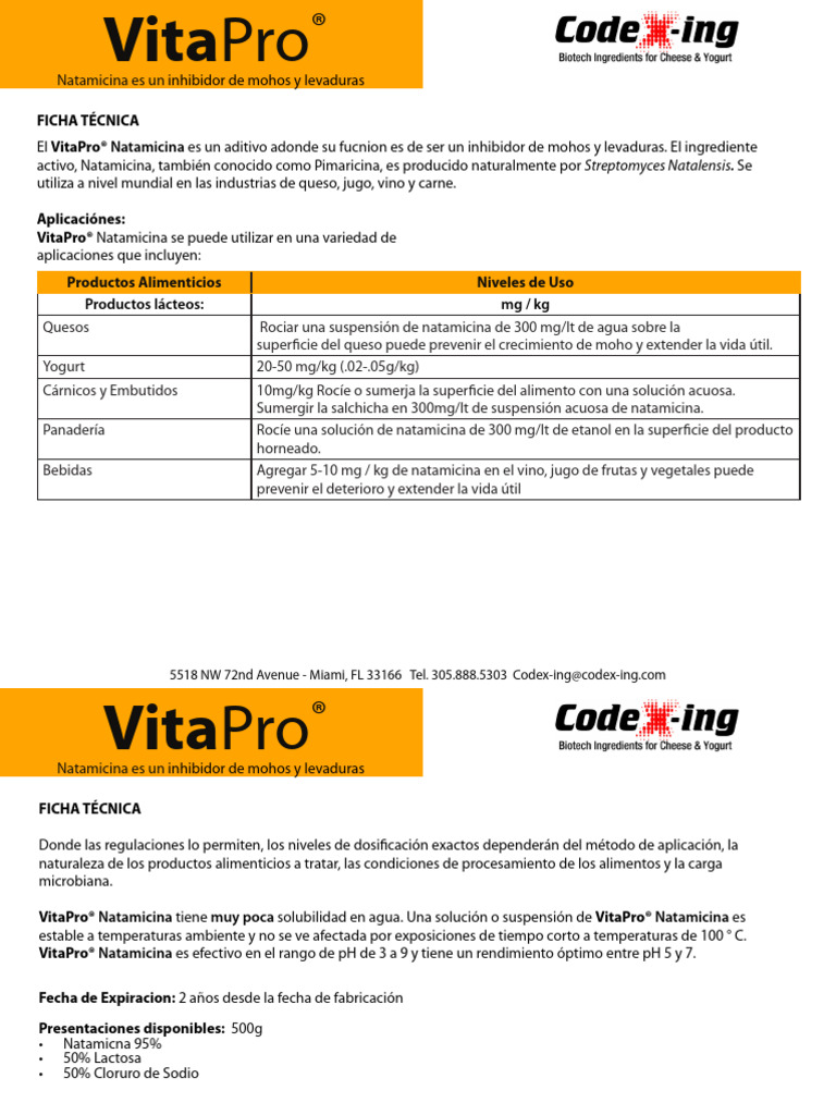Uso de Natamicina en Productos Alimenticios | PDF | Alimentos | Queso