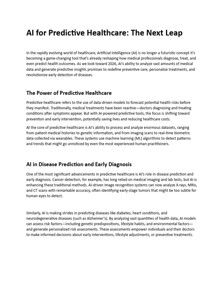 AI for Predictive Healthcare;The Next Leap | PDF | Artificial Intelligence | Intelligence (AI ...