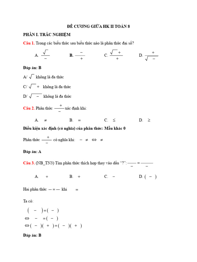 ĐỀ CƯƠNG GIỮA HK II TOÁN 8 | PDF