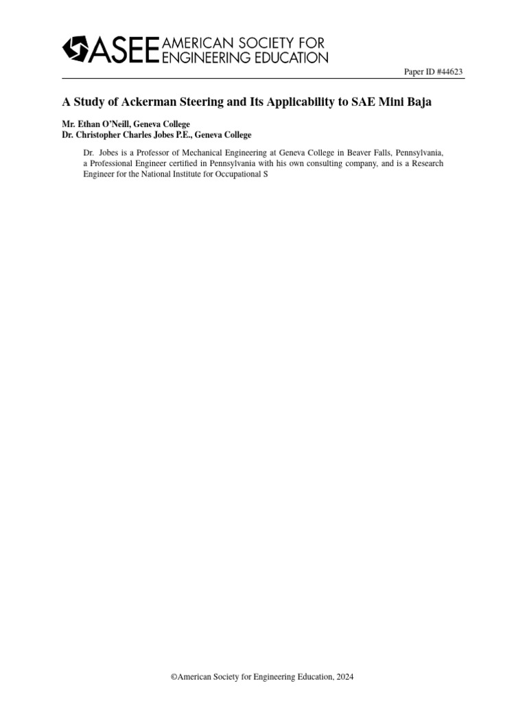A Study of Ackerman Steering and Its Applicability To Sae Mini Baja ...