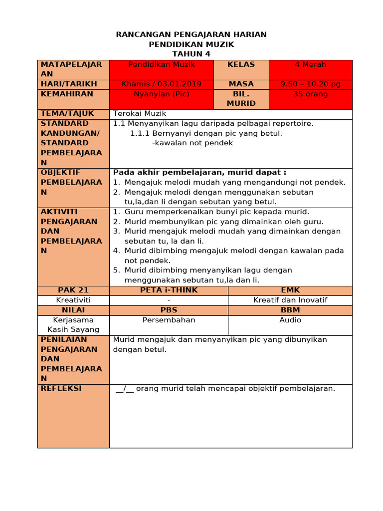 RPH MZ TAHUN 4 | PDF