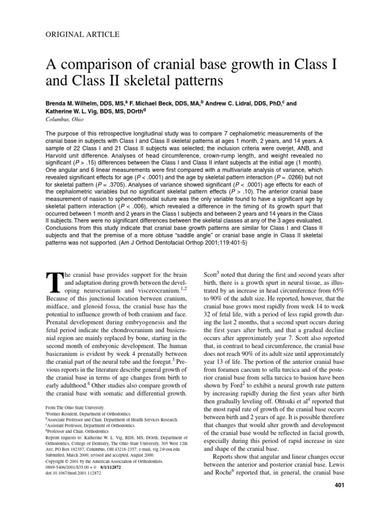 A Comparison of Cranial Base Growth in Class I | PDF | Data Analysis | Statistics
