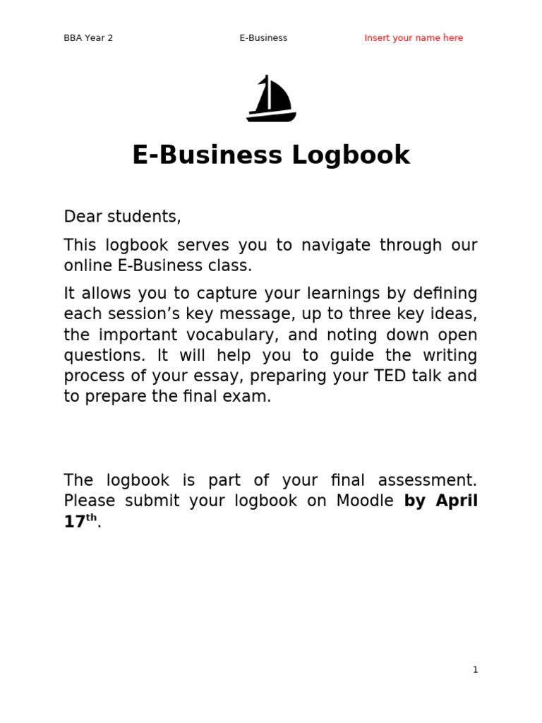 E-Business Logbook Template | PDF | Vocabulary | Semantics