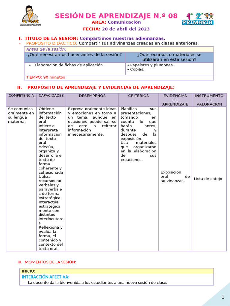 SESION 08-III CICLO-COM-Compartimos Nuestras Adivinanzas | PDF | Aprendizaje | Comunicación humana