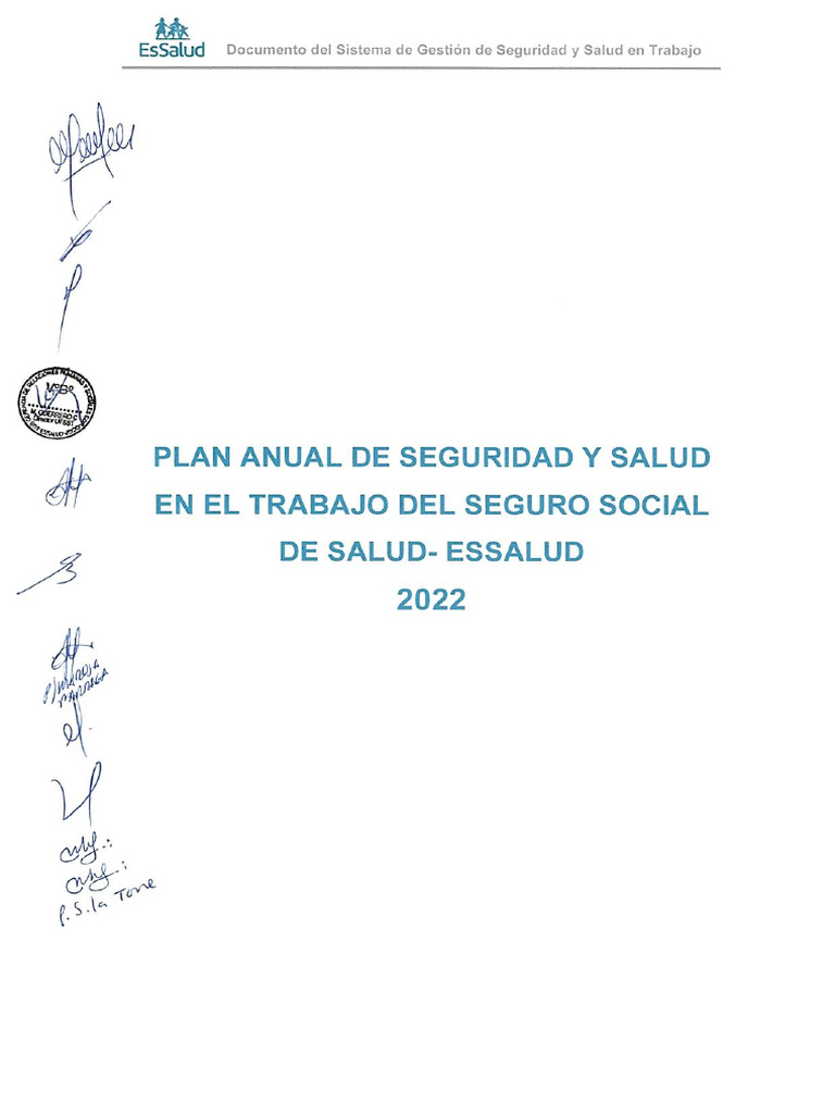 Plan SST Essalud 2022 Programa SST Essalud 2022 Aprob Acta008 2022 CSST Extraordinaria ...