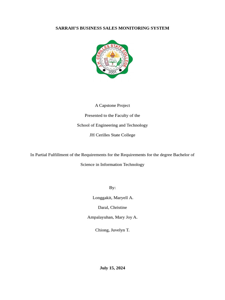 Sarrah Bussines Sales Monitoring System Revised | PDF | Sales | Inventory