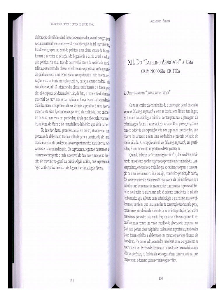 BARATTA, Alessandro. Criminologia Crítica. | PDF