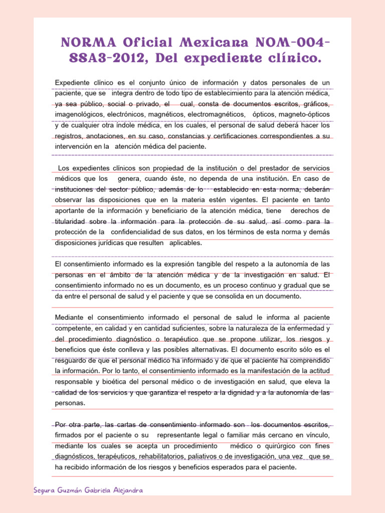 NORMA Oficial Mexicana NOM-004-SSA3-2012, Del Expediente Clínico. | PDF | Consentimiento ...