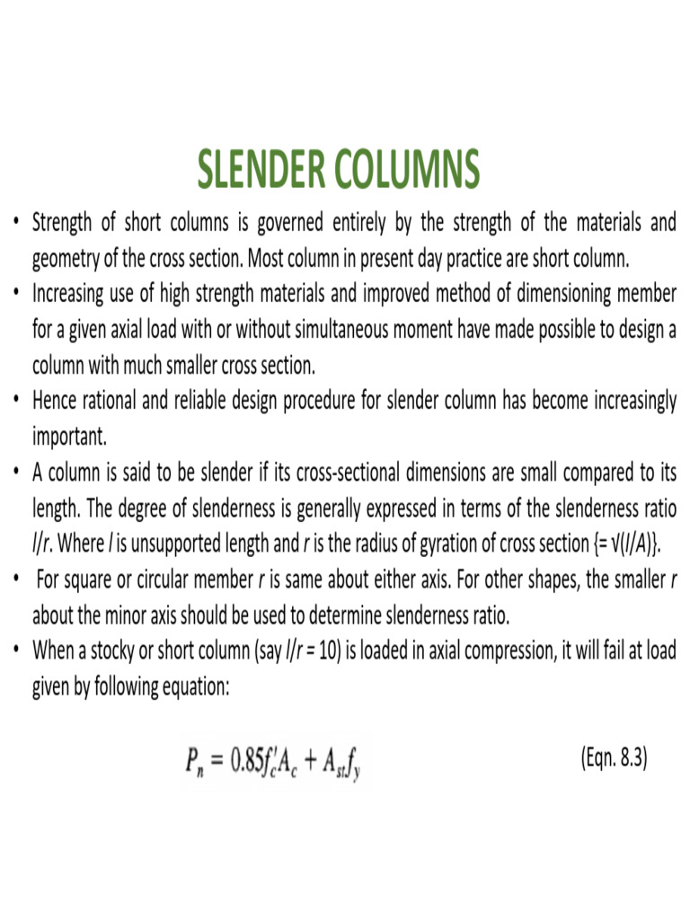 Slender Columns | PDF | Buckling | Column