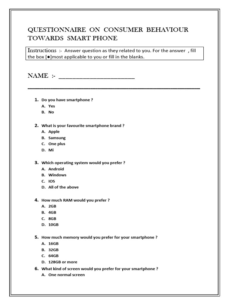 Smartphone Consumer Behavior Survey | PDF