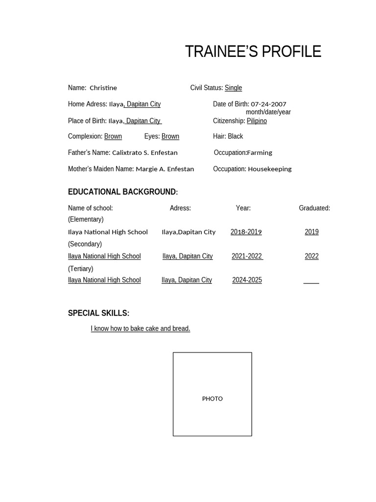 Christine Enfestan Trainee Profile | PDF