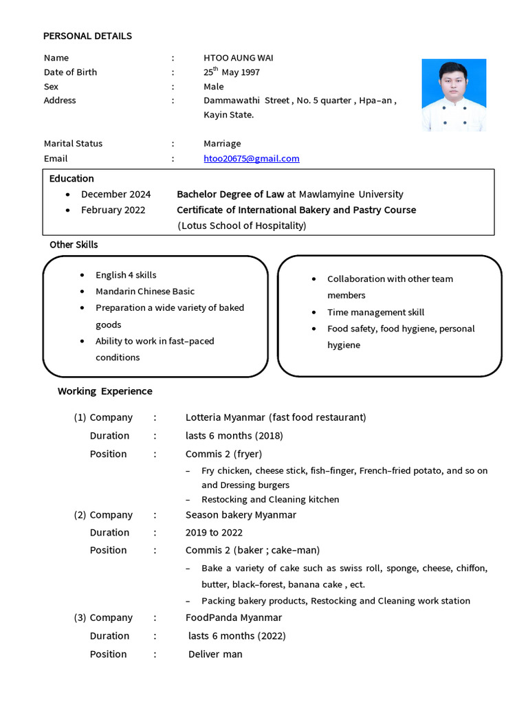 Htoo Wai Aung CV Resume-1_250220_130019 | PDF