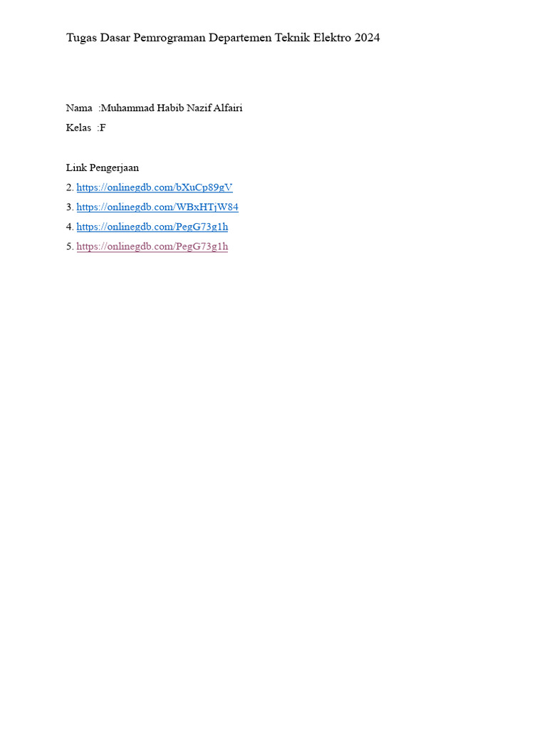 Tugas Dasar Pemrograman 2 - M Habib Nazif Alfairi - 245060300111047 | PDF