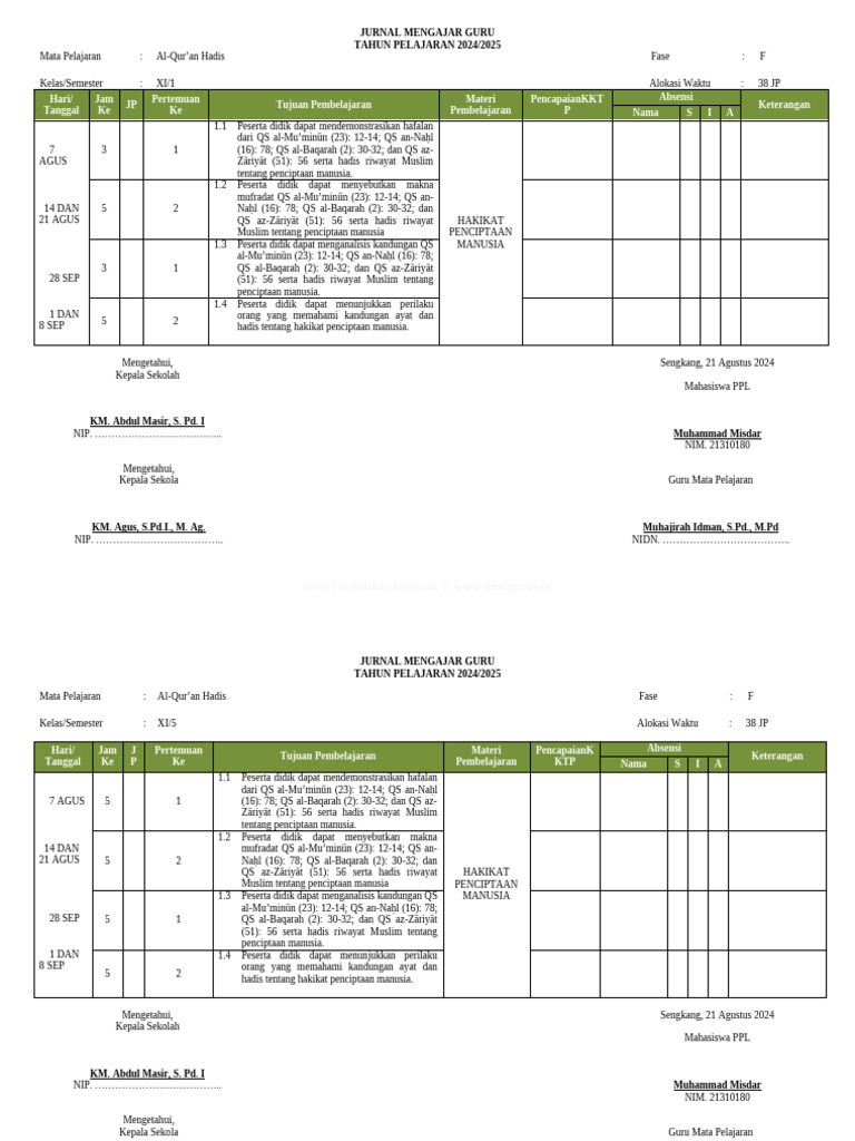 Jadwal Mengajar Muhammad Misdar | PDF