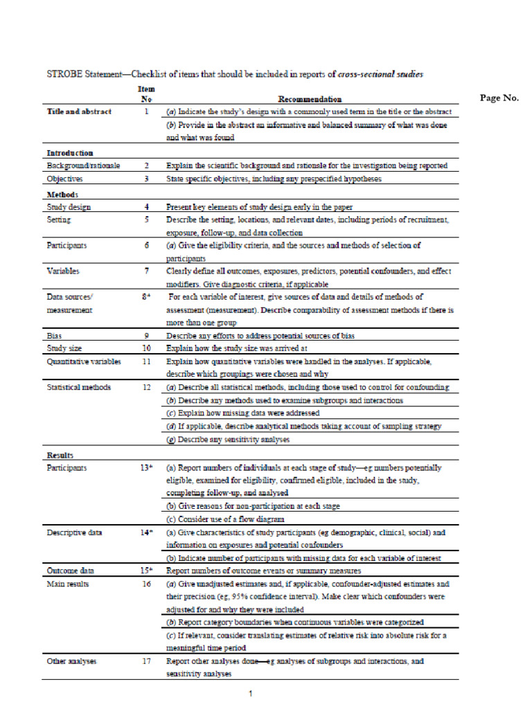 Strobe Checklist Cross Sectional PN | PDF