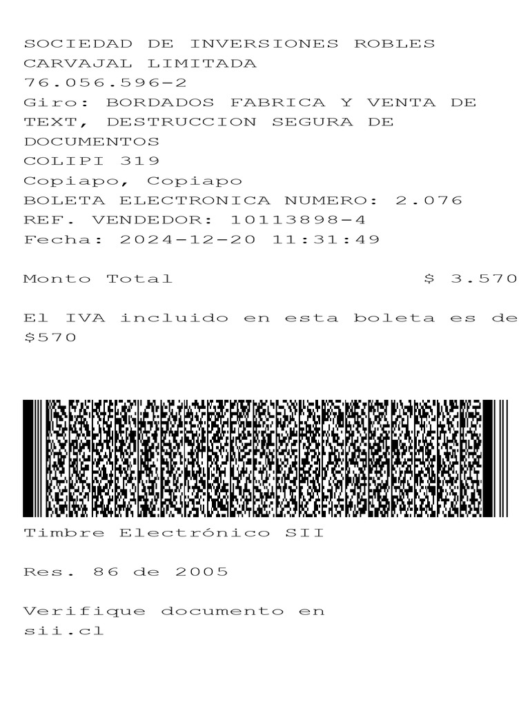 Boleta Electrónica de Inversiones Robles | PDF