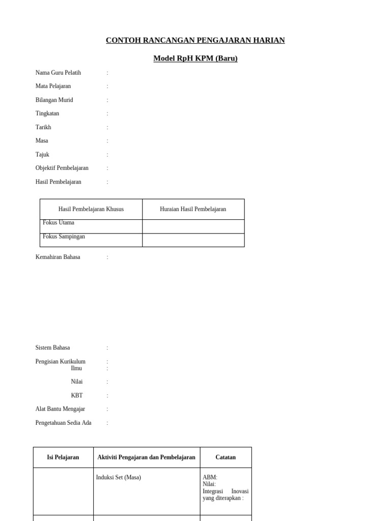 Contoh RPH Pelajar PPG | PDF