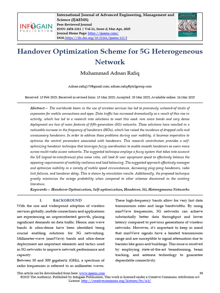 Handover Optimization Scheme for 5G Heterogeneous Network | PDF | Extremely High Frequency ...