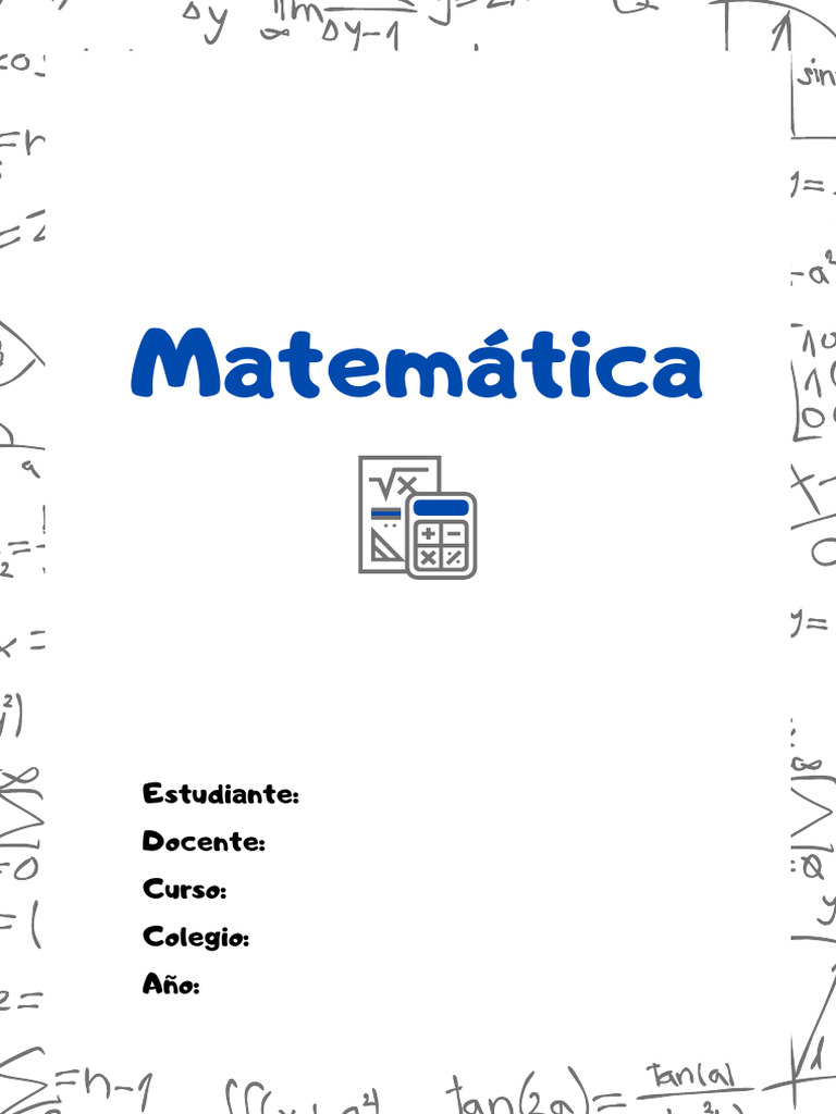 Documento A4 de Carátula de Matemática Ilustrativa Azul y Blanca | PDF
