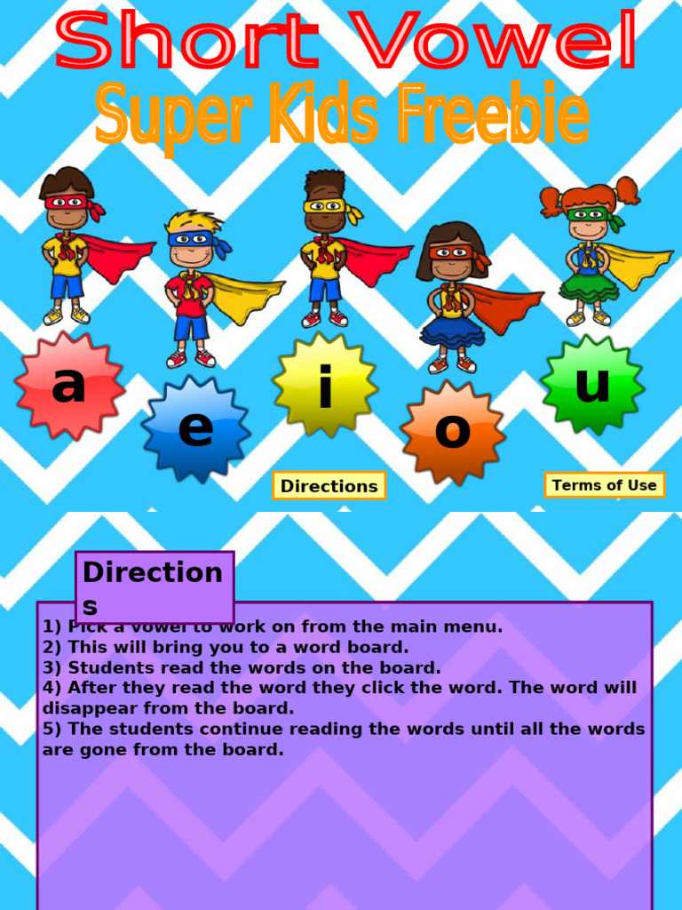 Super Kids Short Vowel PowerPoint Game - Drill | PDF