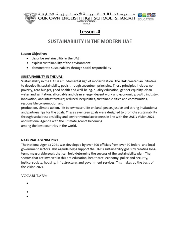 OOS_2024_25_UAE SST TERM 3_sustainability in the Modern UAE | PDF ...