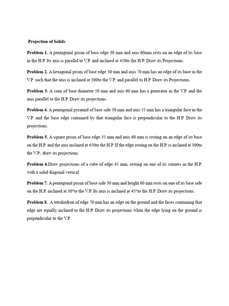 Projection of Solids Assignment | PDF