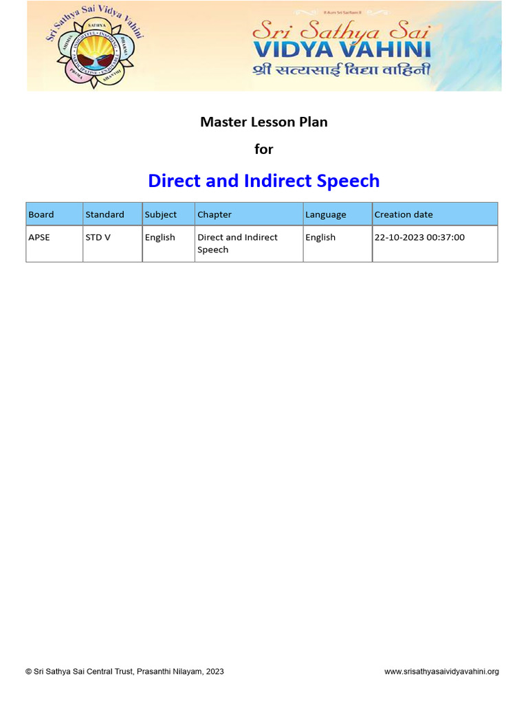 Direct and Indirect Speech | PDF | Lesson Plan | Learning
