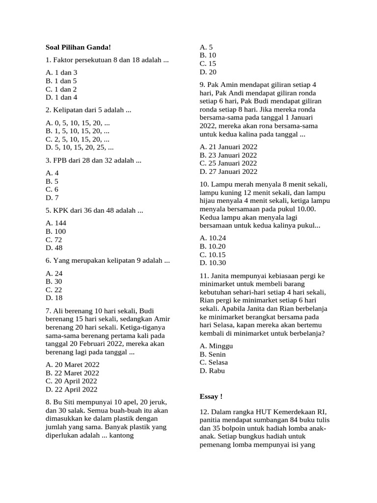 Soal FPB dan KPK Matematika Dasar | PDF