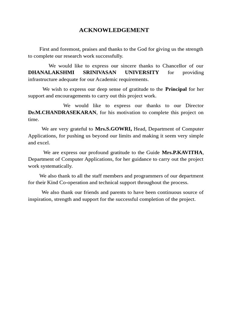 Acknowledgement of Project Support | PDF