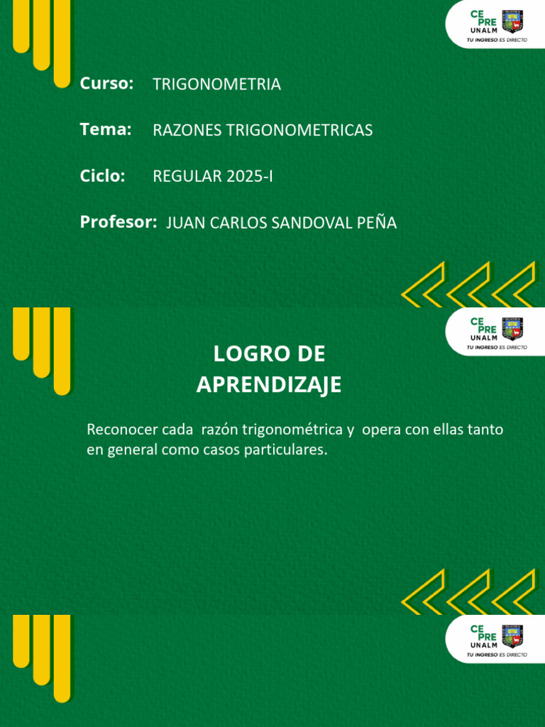 Razones Trigonométricas en 2025-I | PDF | Funciones trigonométricas ...