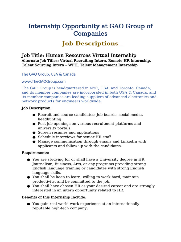 JD for Internship Positions GAO Tek | PDF | Search Engine Optimization | Word Press